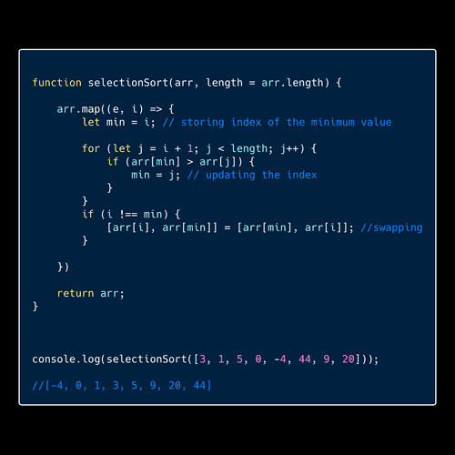 How to implement Selection sort algorithm in JavaScript | Reactgo