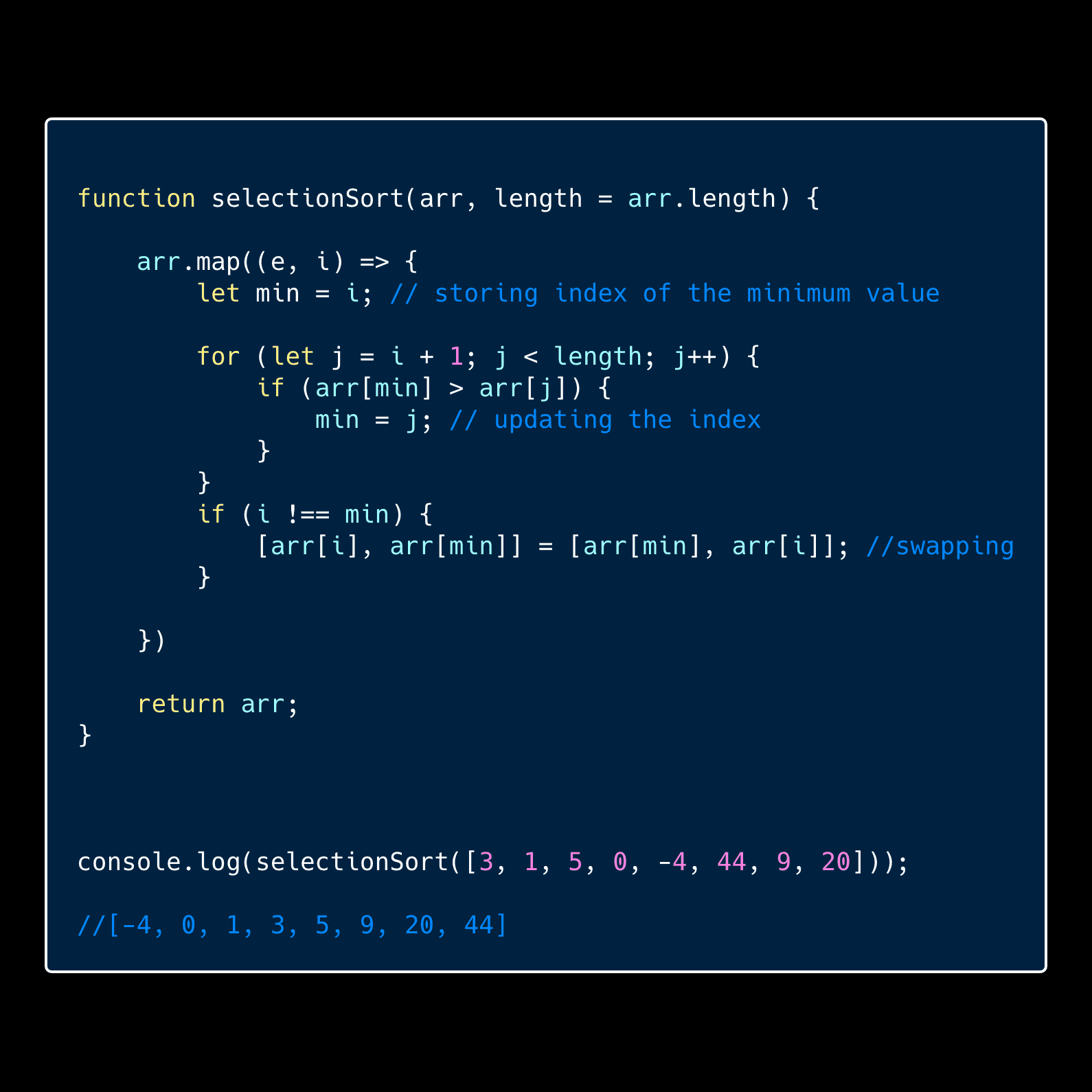 How To Implement Selection Sort Algorithm In JavaScript Reactgo